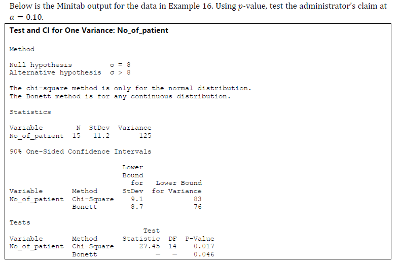 Solved Below is the Minitab output for the data in Example | Chegg.com