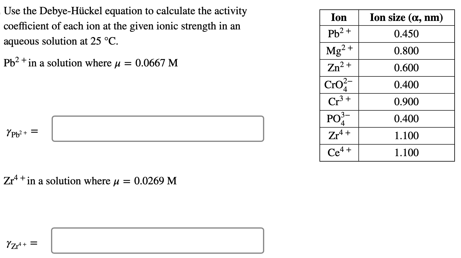 Solved Use the Debye-Hückel equation to calculate the | Chegg.com