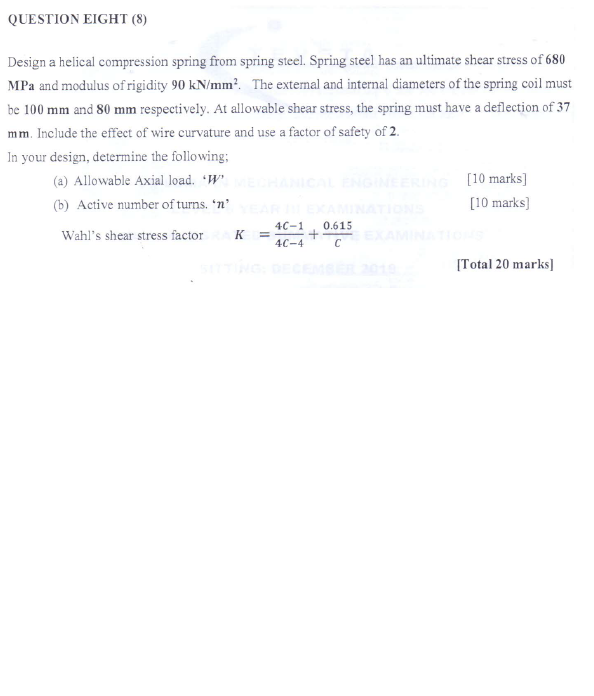 Solved Design a helical compression spring from spring | Chegg.com