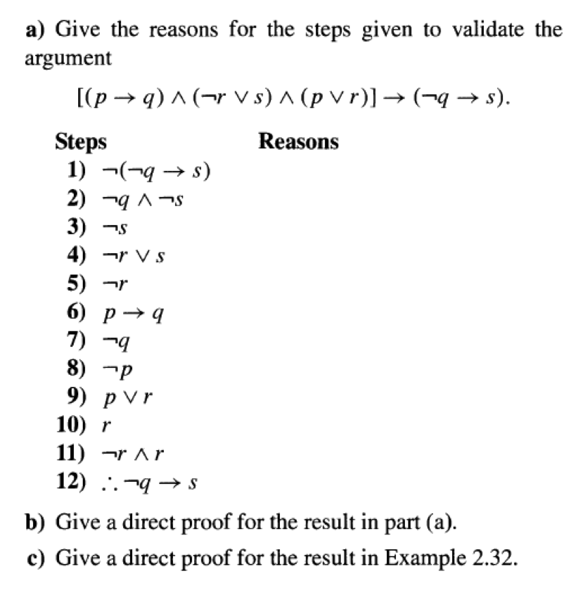 Solved a) Give the reasons for the steps given to validate | Chegg.com