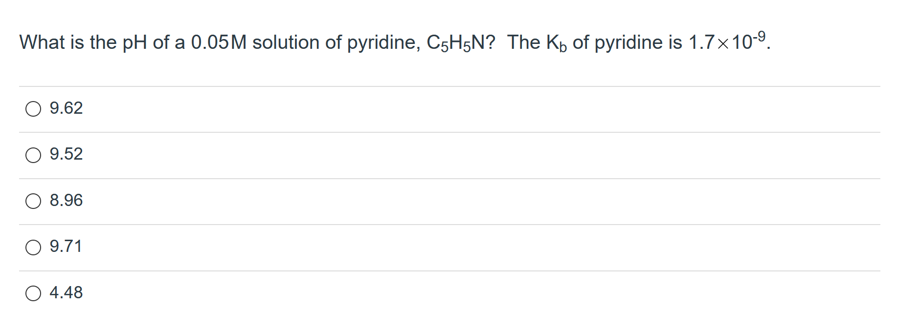 Solved What is the pH of a 0.05M solution of pyridine, | Chegg.com