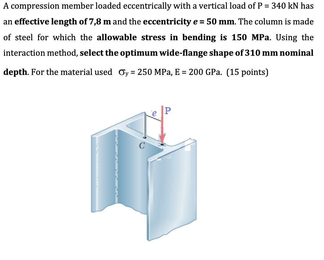 Solved A compression member loaded eccentrically with a | Chegg.com