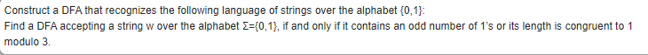 Solved Construct a DFA that recognizes the following | Chegg.com