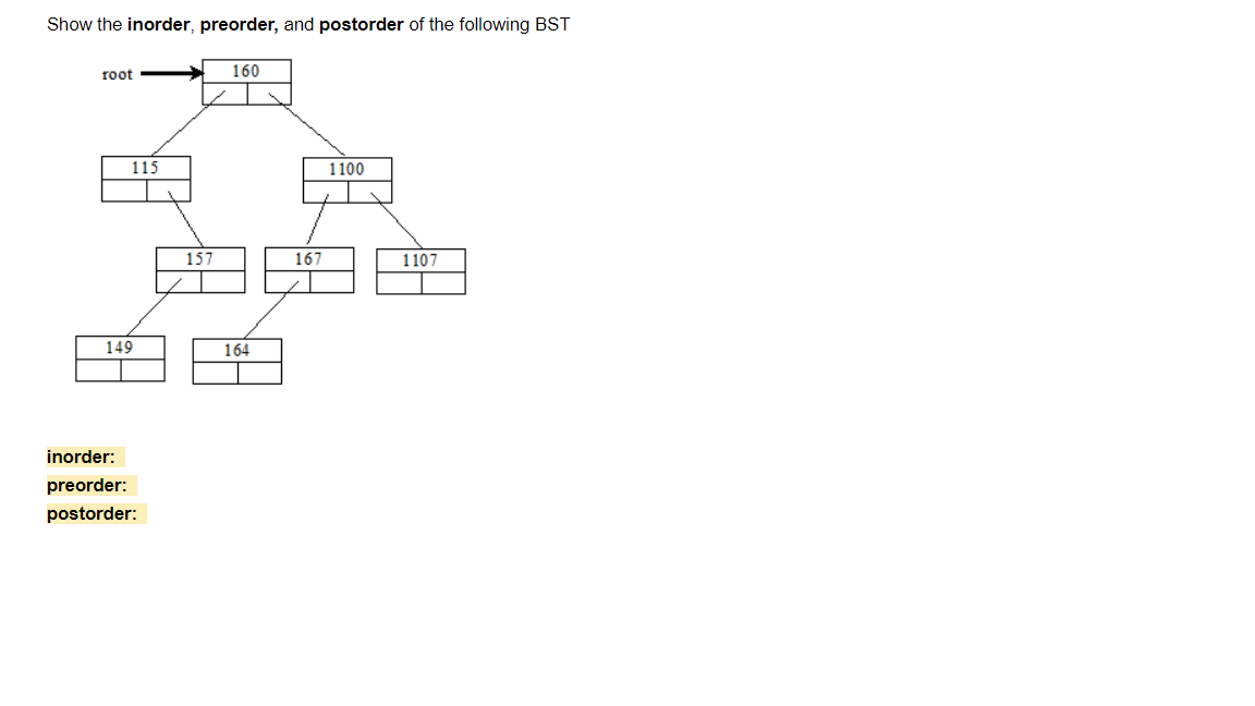 Solved Show the inorder, preorder, and postorder of the | Chegg.com