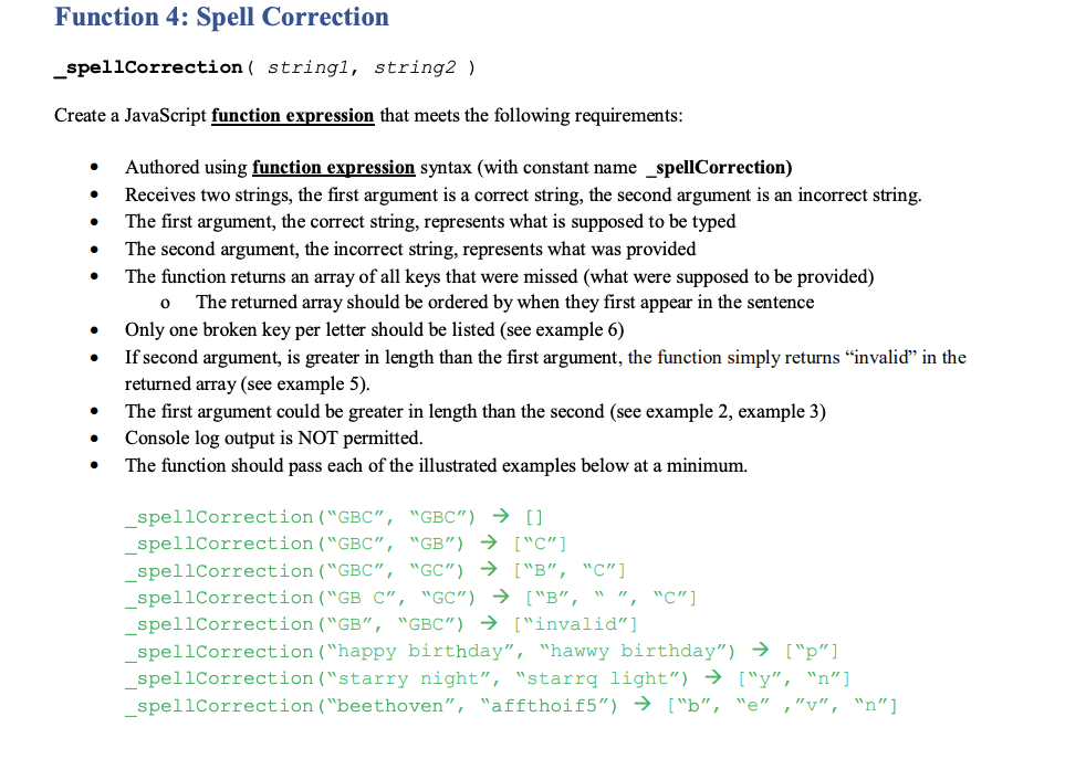 Solved Function 4: Spell Correction _spellCorrection ( | Chegg.com