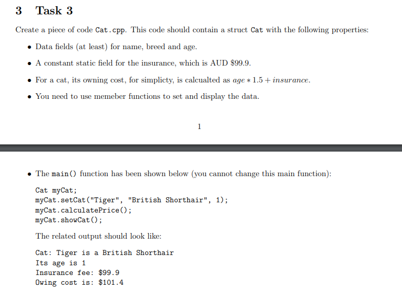 Solved 3 Task 3 Create a piece of code Cat.cpp. This code | Chegg.com