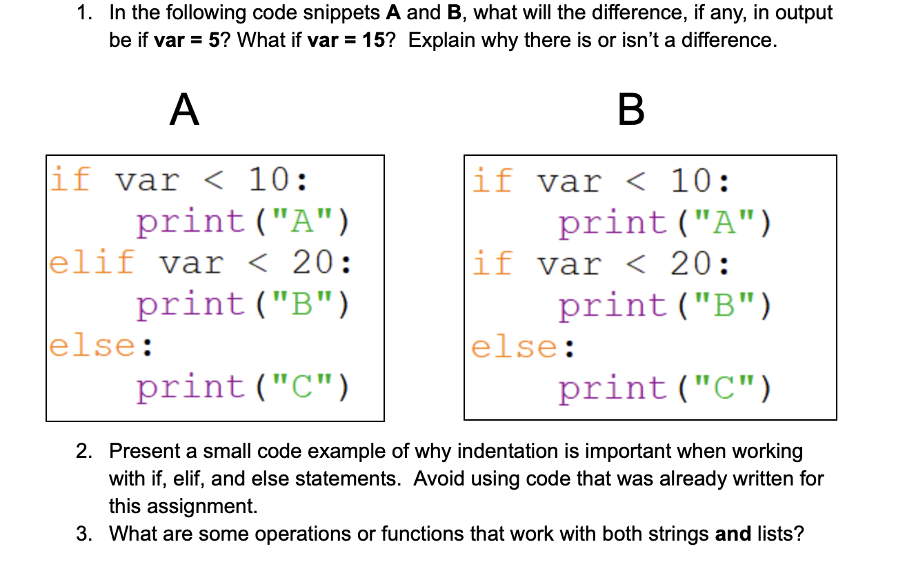 Solved 1. In the following code snippets A and B, what will | Chegg.com