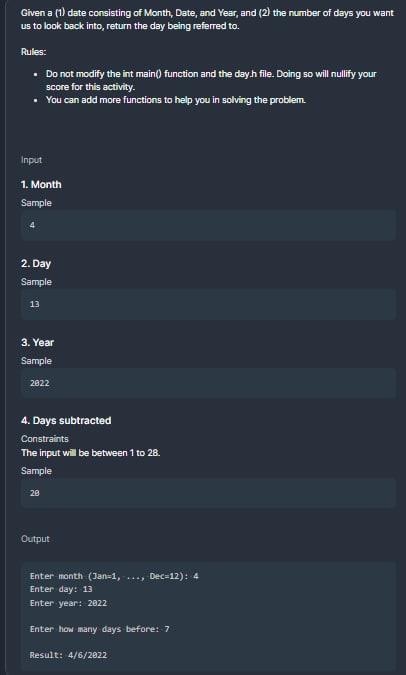 Do In C Program Given a (1) date consisting of Month, | Chegg.com