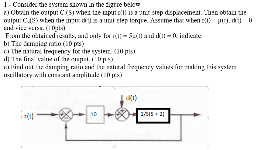 Solved 1.- Consider the system shown in the figure below a) | Chegg.com
