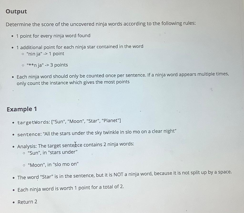 A ninja word is a word which hides in a sentence: it | Chegg.com