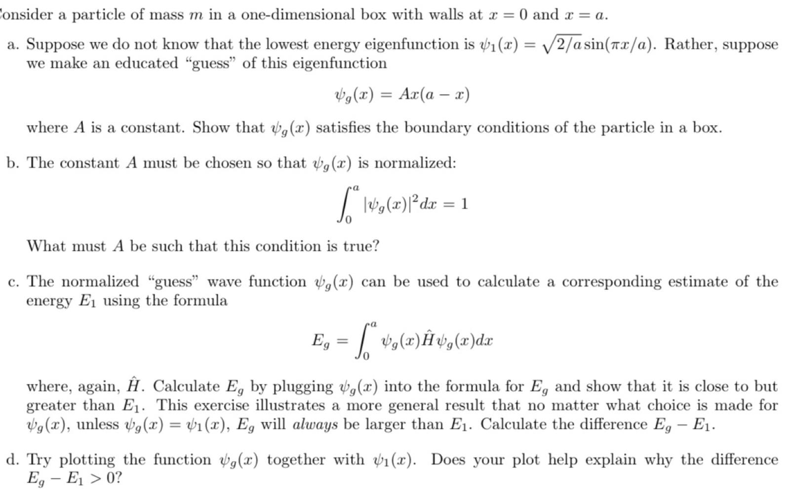 Solved onsider a particle of mass m in a one-dimensional box | Chegg.com