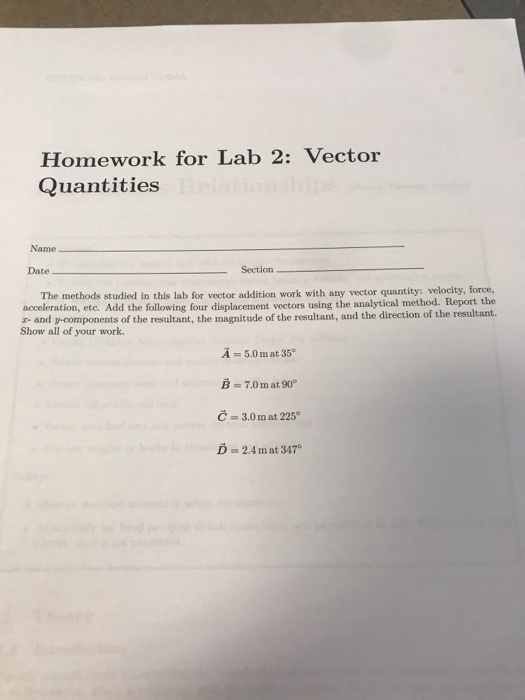 Solved Homework for Lab 2: Vector Quantities Name Section | Chegg.com