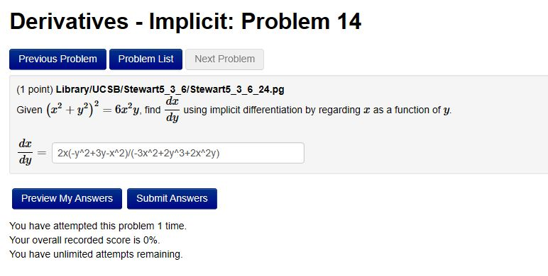 Solved Derivatives - Implicit: Problem 14 Previous Problem | Chegg.com