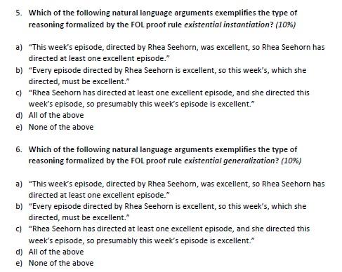 5. Which of the following natural language arguments | Chegg.com