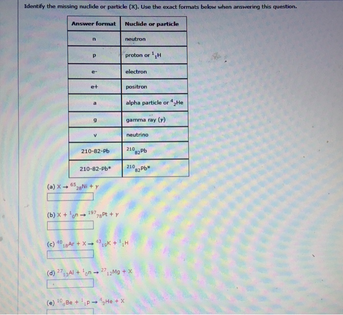 Solved Identify the missing nuclide or particle (X). Use the | Chegg.com