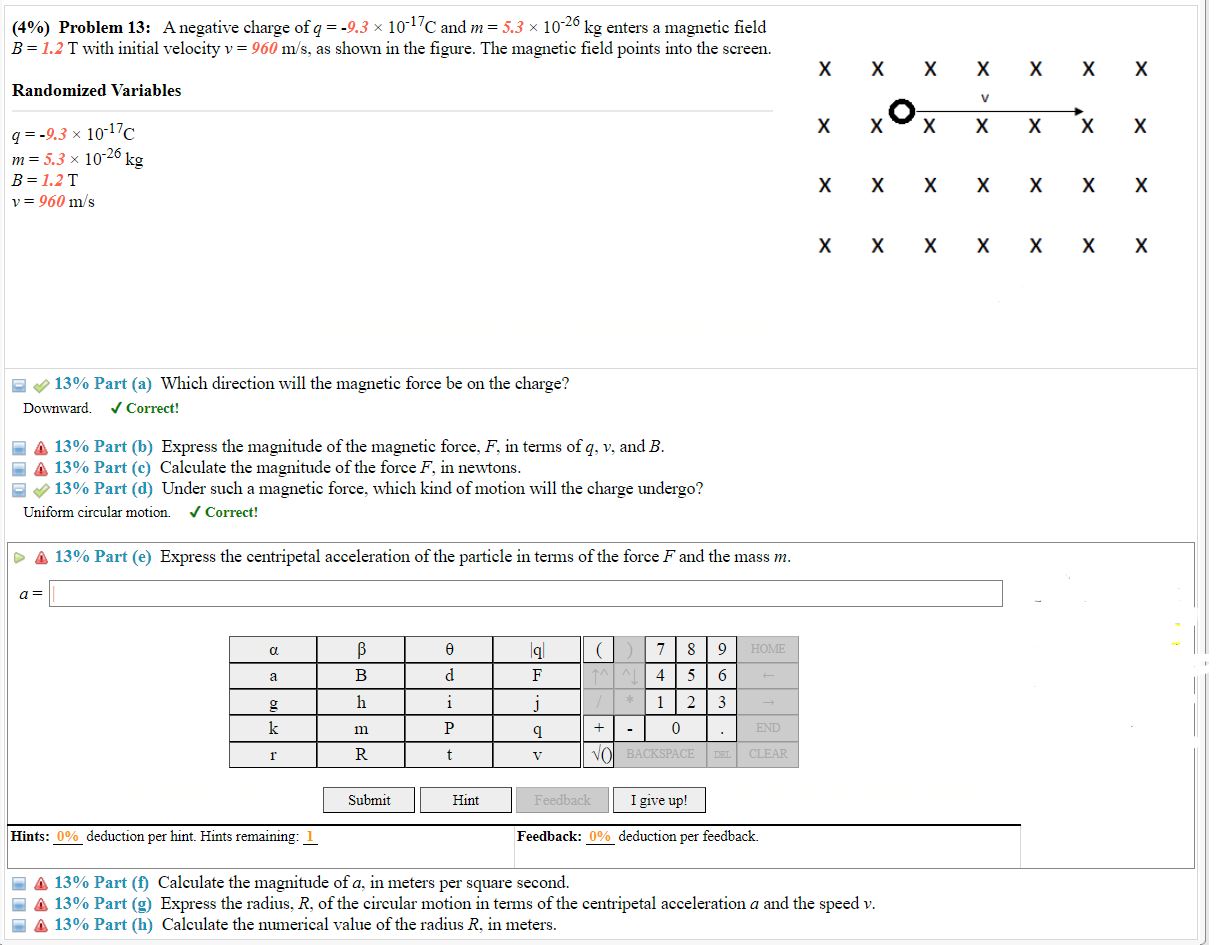 Solved (4\\%) Problem 13: A negative charge of \\( q=-9.3 | Chegg.com