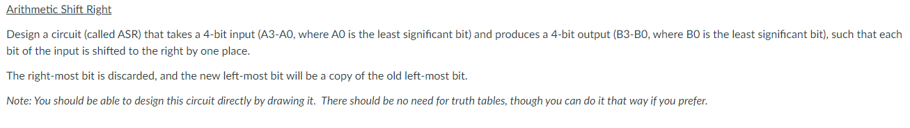 Arithmetic Shift Left Design a circuit (called ASL) | Chegg.com