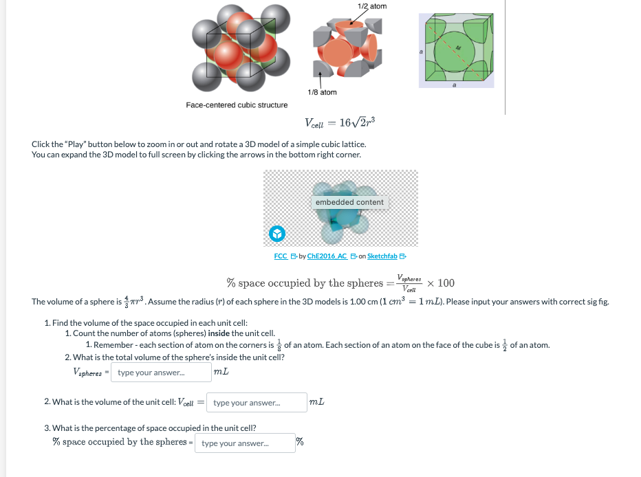 Solved Face-centered cubic structure Vcell =162r3 Click the | Chegg.com
