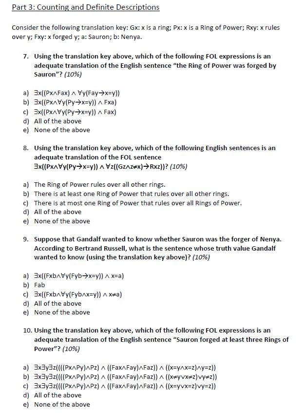 Consider the following translation key: Gx : x is a | Chegg.com