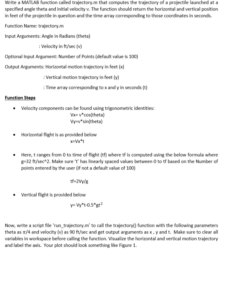 Solved Write a MATLAB function called trajectory.m that | Chegg.com