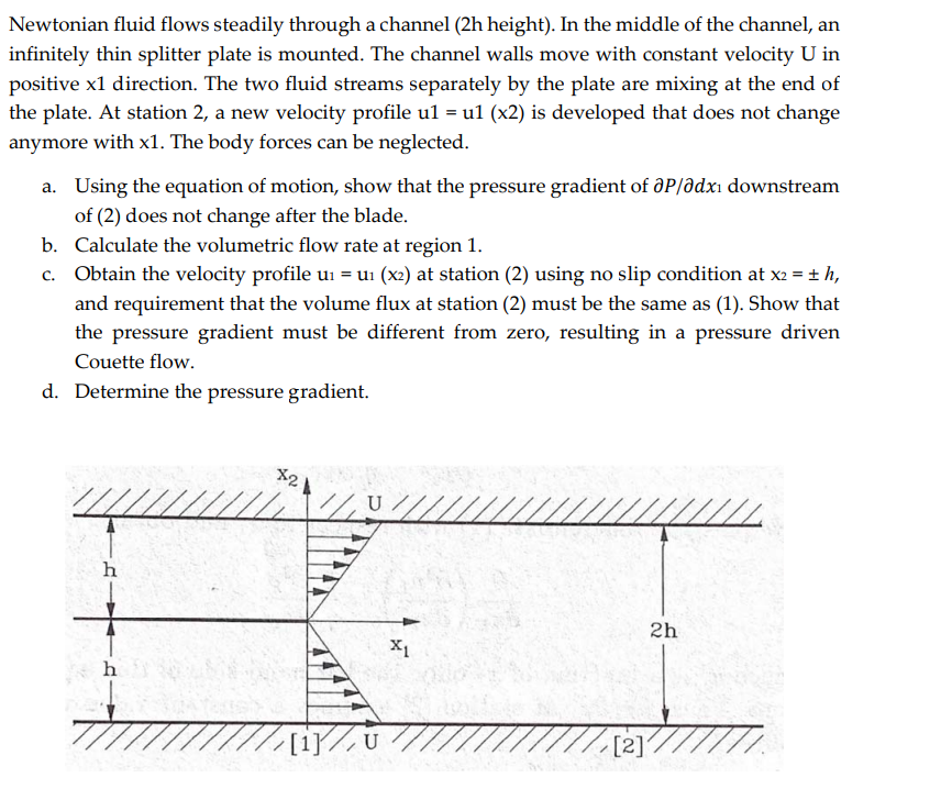 Solved Newtonian fluid flows steadily through a channel (2h | Chegg.com
