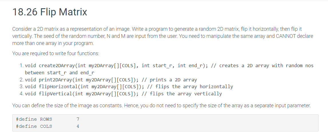 Solved 18.26 Flip Matrix Consider a 2D matrix as a | Chegg.com