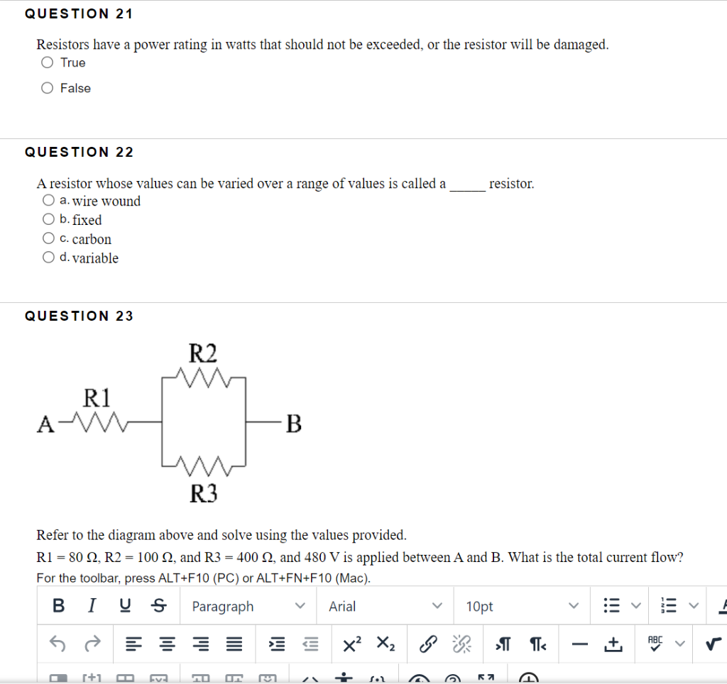 Solved QUESTION 21 a Resistors have a power rating in watts | Chegg.com