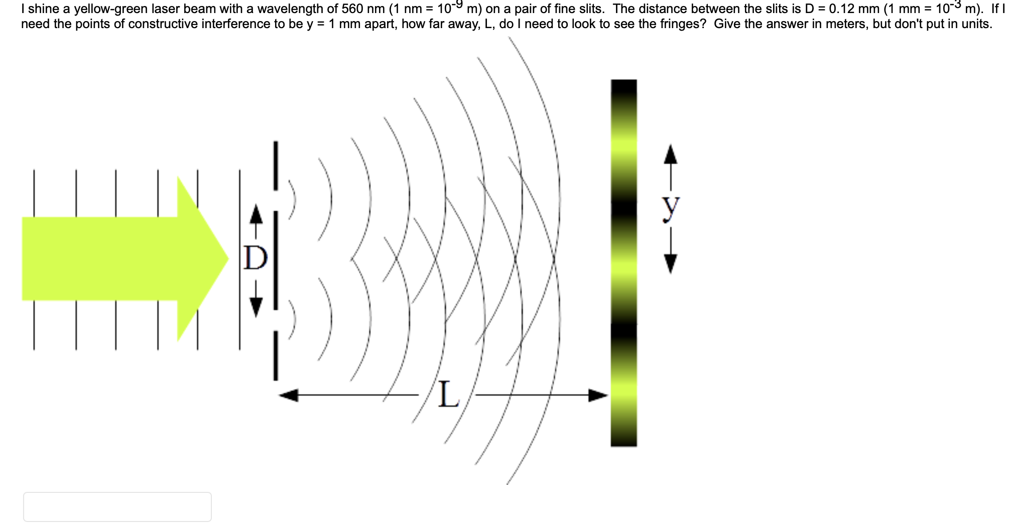 Solved I shine a yellow-green laser beam with a wavelength | Chegg.com