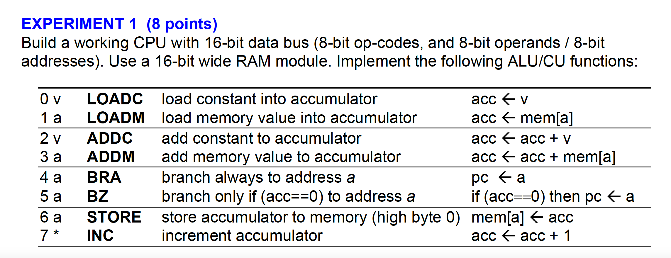 EXPERIMENT 1 (8 points) Build a working CPU with | Chegg.com