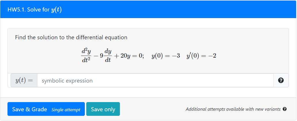 Solved HW5.1. Solve for y(t) Find the solution to the | Chegg.com