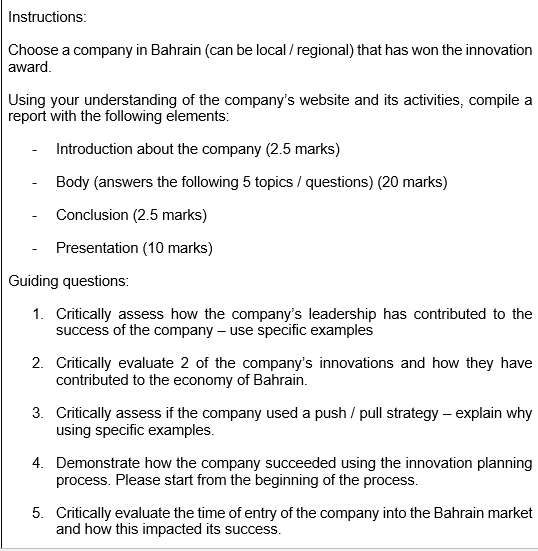 Solved Instructions: Choose a company in Bahrain (can be | Chegg.com