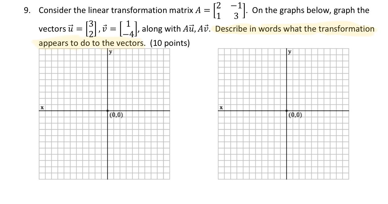 Solved 9. Consider the linear transformation matrix A = On | Chegg.com