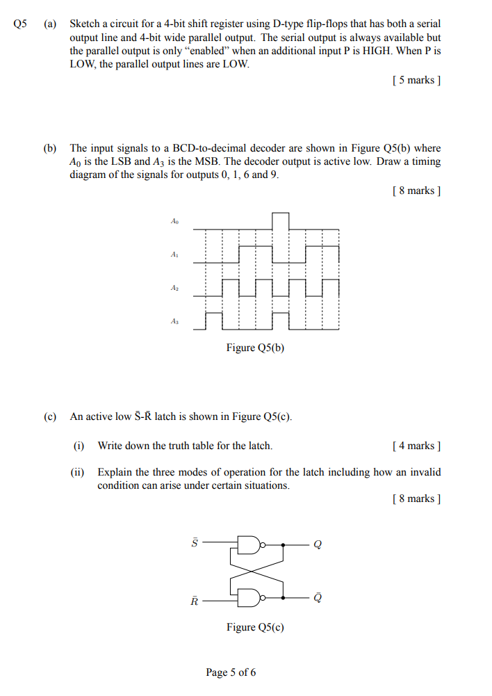 Q5 (a) ﻿Sketch a circuit for a 4-bit shift register | Chegg.com