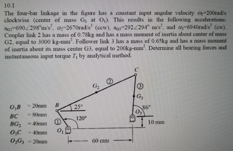 Solved 10.1 The four-bar linkage in the figure has a | Chegg.com