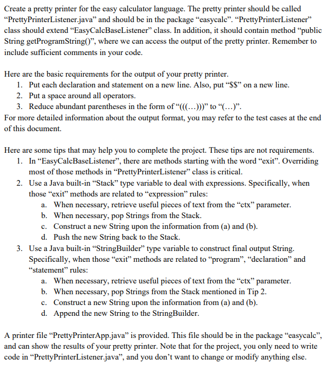 Create a pretty printer for the easy calculator | Chegg.com