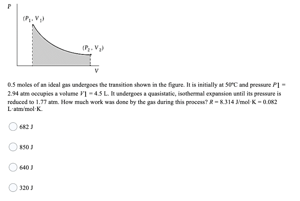 Solved P (P1, V1) (P2, V2) V 0.5 moles of an ideal gas | Chegg.com