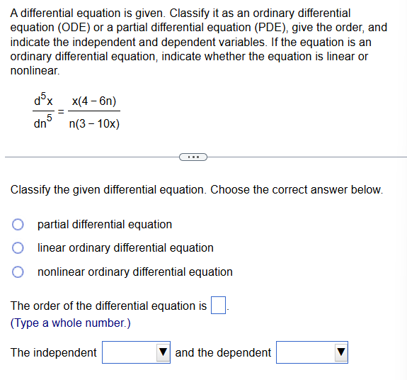 Solved A differential equation is given. Classify it as an | Chegg.com