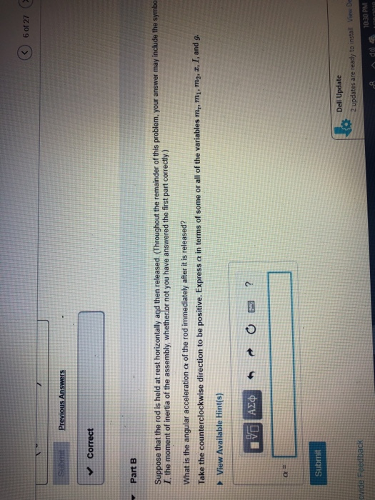 Solved Pivoted Rod with Unequal Masses Review I Constants I | Chegg.com