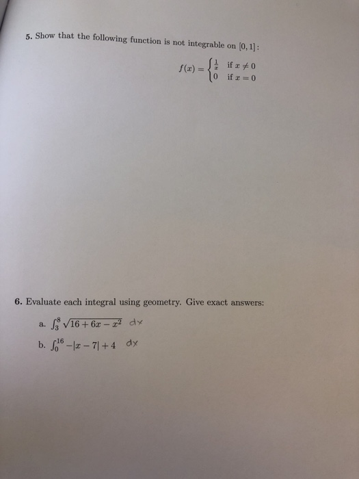 Solved 5. Show that the following function is not integrable | Chegg.com