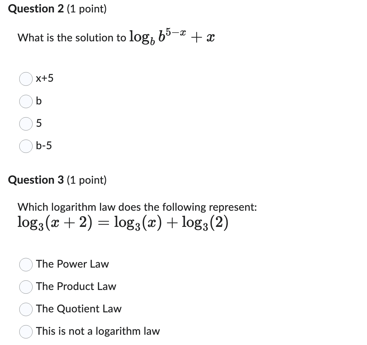 Solved What is the solution to logbb5−x+x x+5b5b−5 Question | Chegg.com
