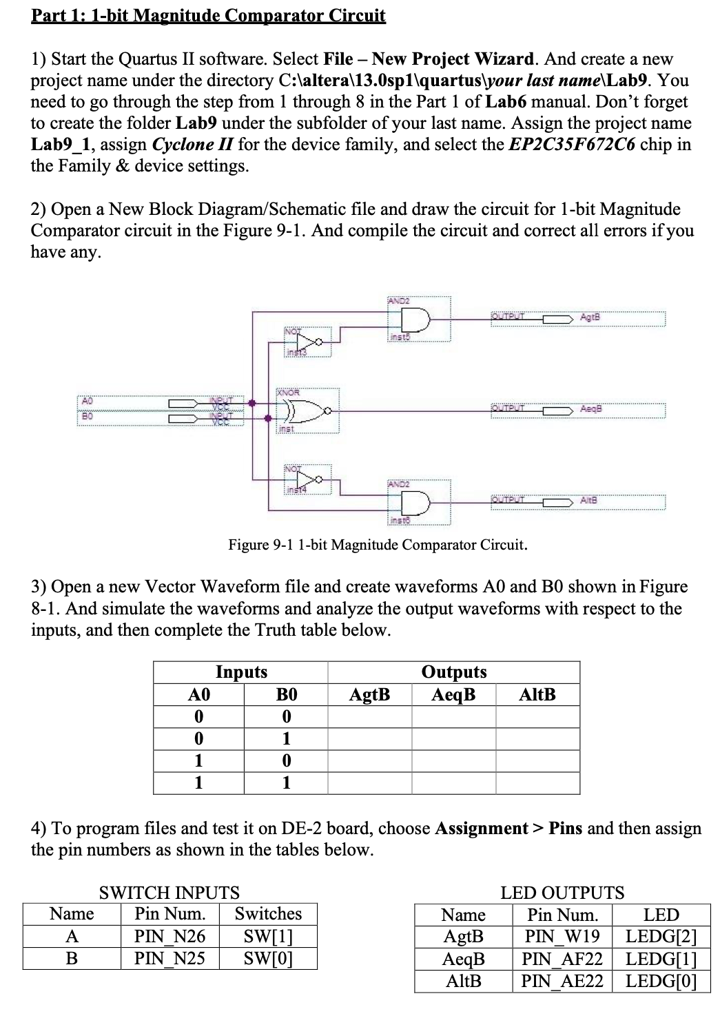 Solved Equipment/Parts Needed:PC (Altera Quartus II V13.0 | Chegg.com