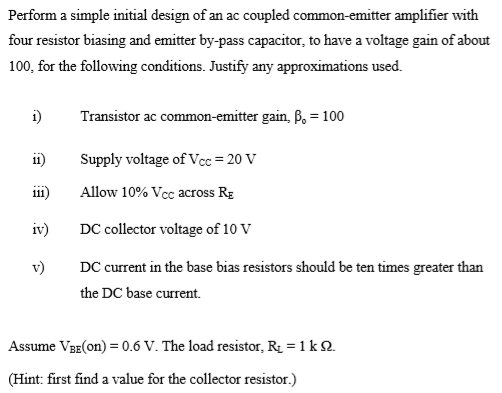 Solved Perform a simple initial design of an ac coupled | Chegg.com