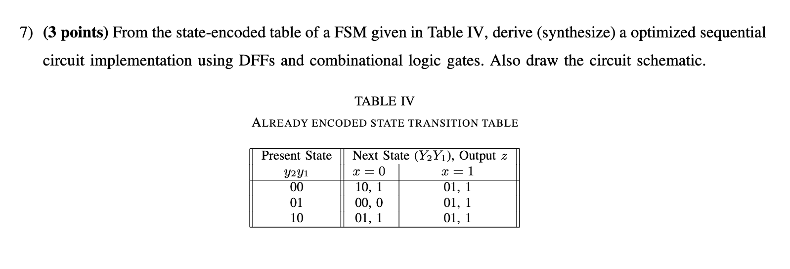 Solved 7) (3 points) From the state-encoded table of a FSM | Chegg.com