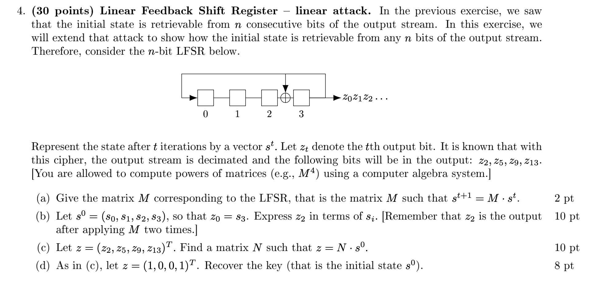 4. (30 points) Linear Feedback Shift Register linear | Chegg.com