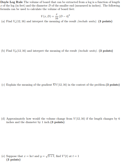 Solved Doyle Log Rule The volume of board that can be | Chegg.com