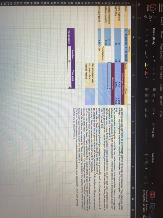 Solved Home Insert Draw Page Layout Formulas Data Review | Chegg.com