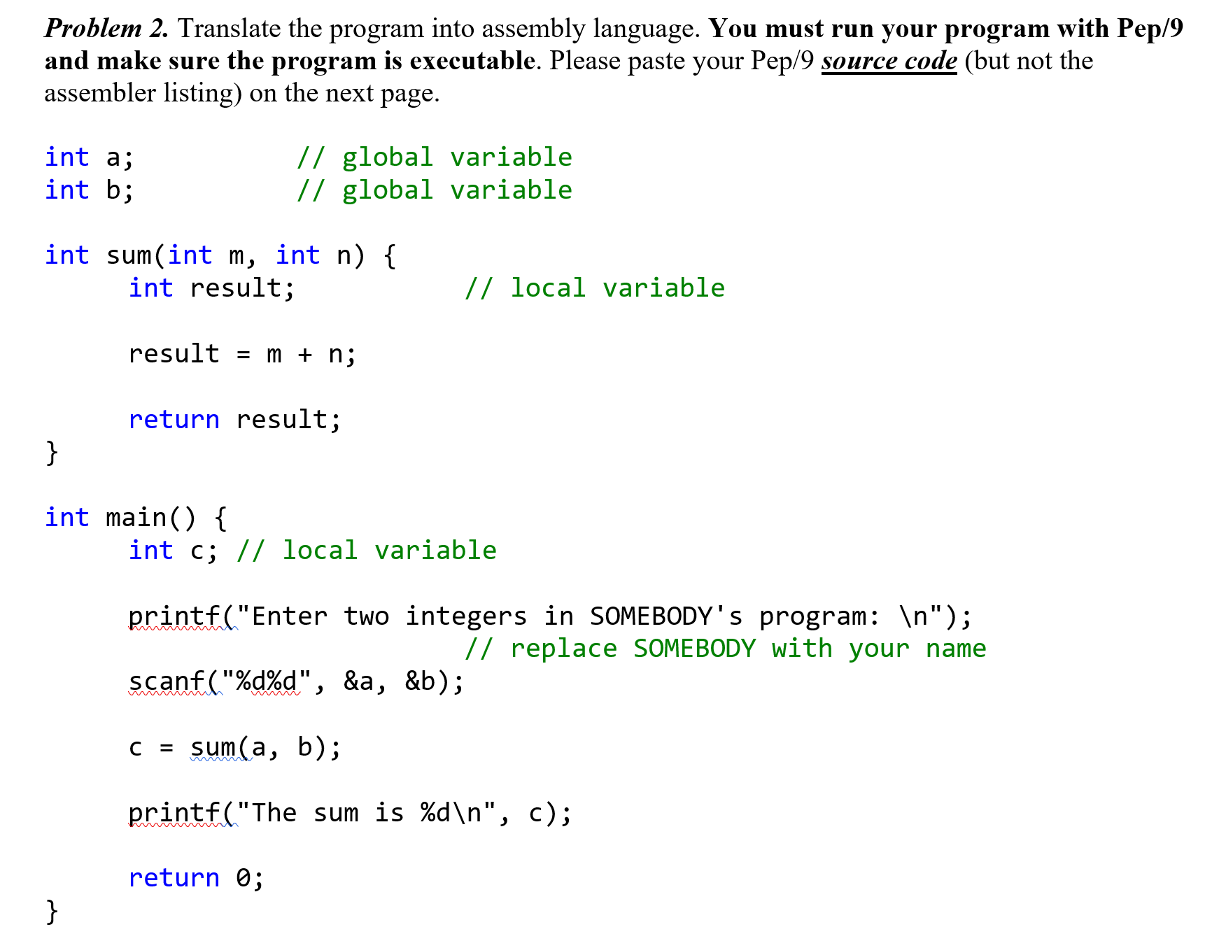 Solved Problem 2 Translate The Program Into Assembly