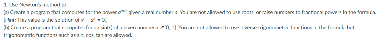 Solved 1 Use Newtons Method To A Create A Program That 1946