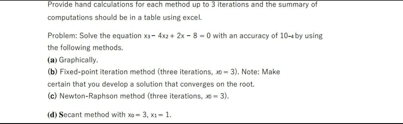 Solved Provide hand calculations for each method up to 3 | Chegg.com