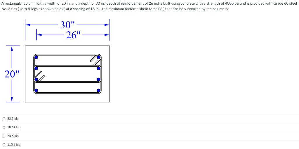 Solved A rectangular column with a width of 20 in and a | Chegg.com